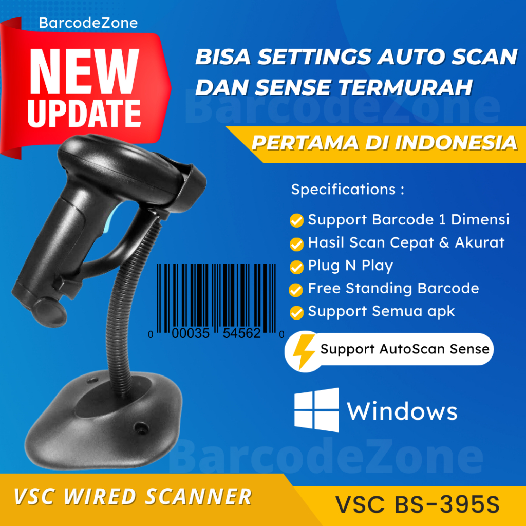 Jual BARCODE SCANNER LASER VSC BS-395A STAND TERMURAH AUTOSCAN SENSING ...