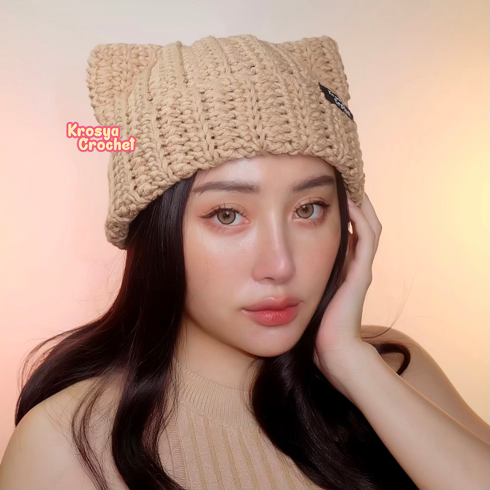 Jual Cat Beanie Topi Rajut Kuping Kucing Pin Krosya Crochet Kupluk ...