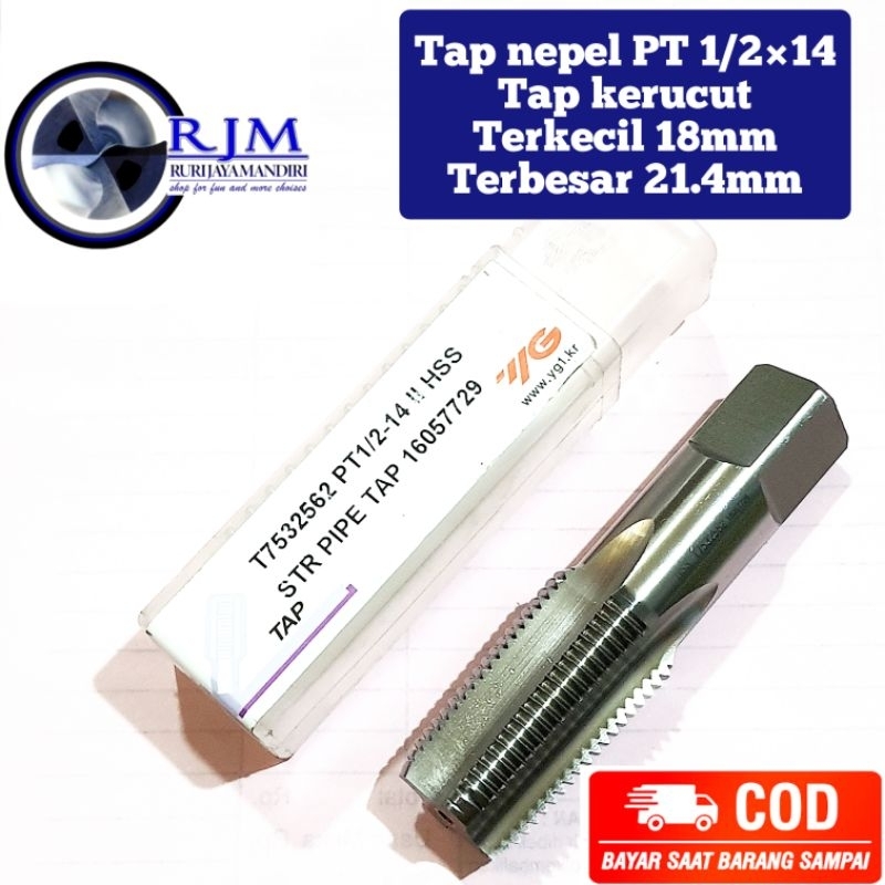 Jual tap nepel tap pipa tap kerucut tap taper PT 1/2 x 14 bukan tap NPT diameter 21.4mm YG korea ...