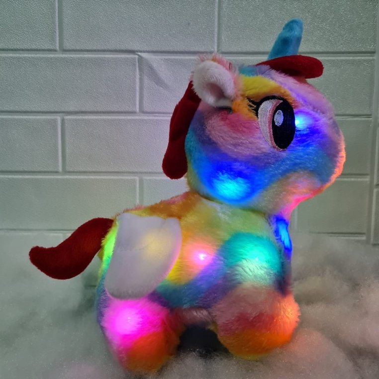 Jual Boneka Unicorn Rainbow Warna Warni Kuda Poni Bisa Nyala Pakai ...