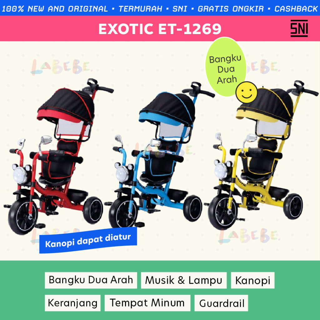 Jual Sepeda Roda Tiga Tricycle Stroller Exotic ET-1269 ET 1269 | Shopee ...