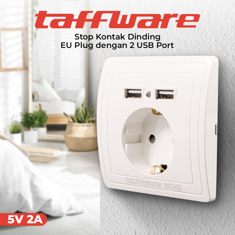 Jual Taffware Stop Kontak Dinding EU Plug dengan 2 USB Port Colokan ...