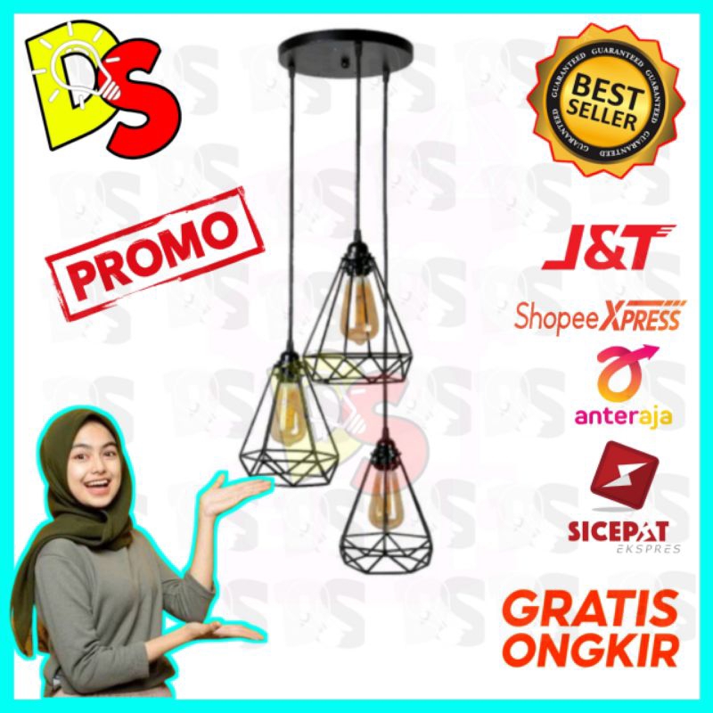 Jual KAP - CAP LAMPU GANTUNG 3 IN 1 - TREE IN ONE MINIMALIS BESI ...