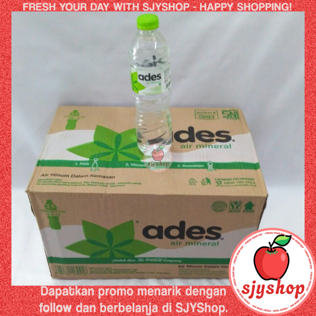 Jual ADES Air Mineral Botol Higienis 600 ml / Air Minum dalam Kemasan Berkualitas 1 Karton ( 24 ...
