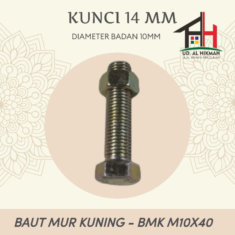 Jual SET BAUT MUR HEX KUNING M10 X 40 M10X40 KUNCI 14 MM | Shopee Indonesia