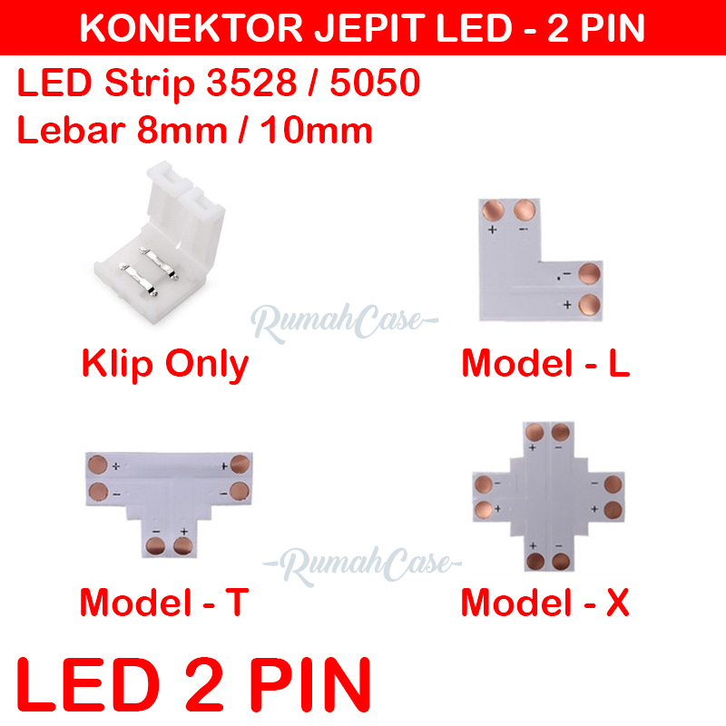 Jual Konektor Jepit LED Strip 2 Pin Klip PCB Model L T X 8 10 mm 3528 ...