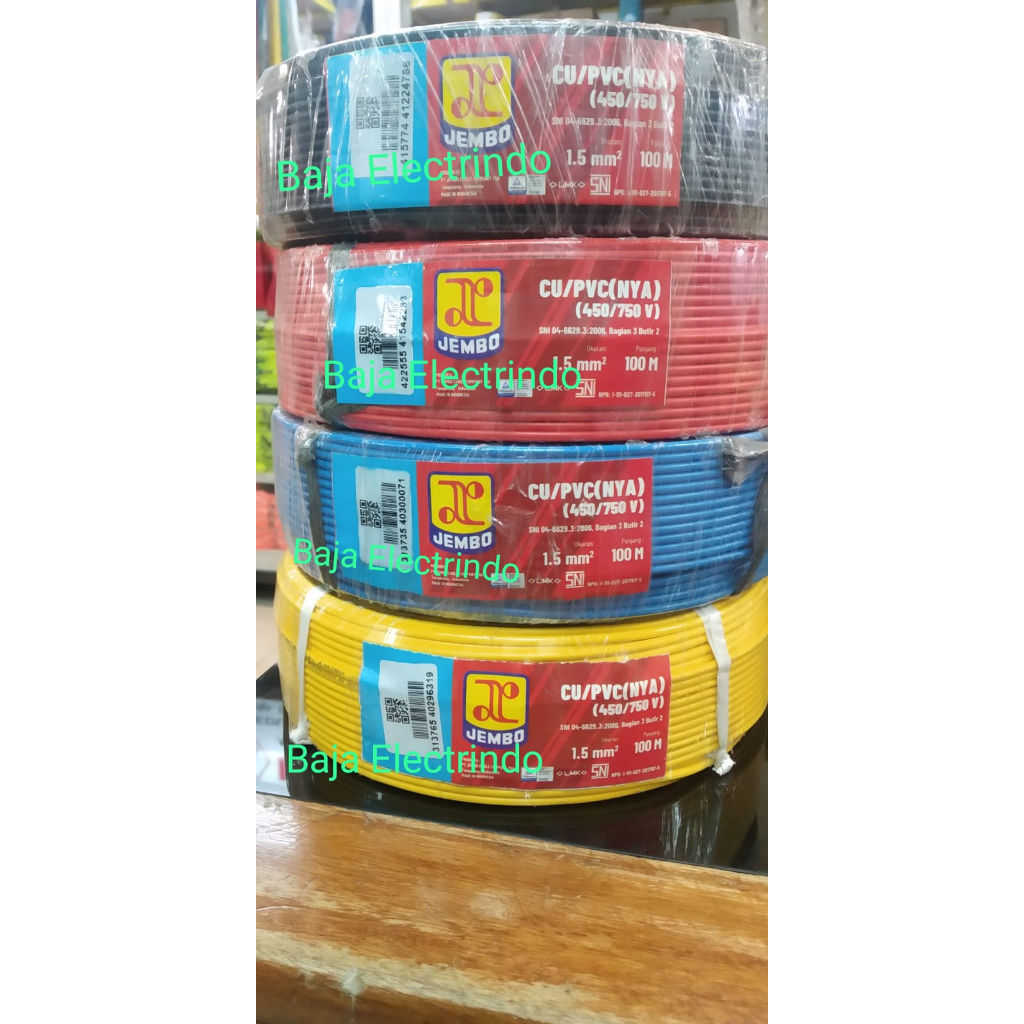 Jual Kabel Listrik Tunggal NYA 1,5mm JEMBO @100m NYA 1x1,5 1x1.5 1.5mm JEMBO 1 x 1,5 1.5 mm ...