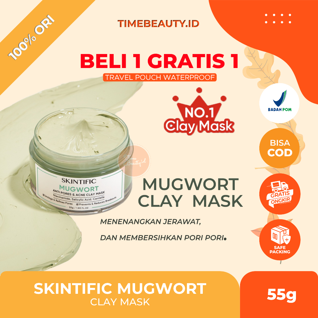 Jual SKINTIFIC Mugwort Anti Pores Acne Clay Mask 55g Salicylic Acid ...