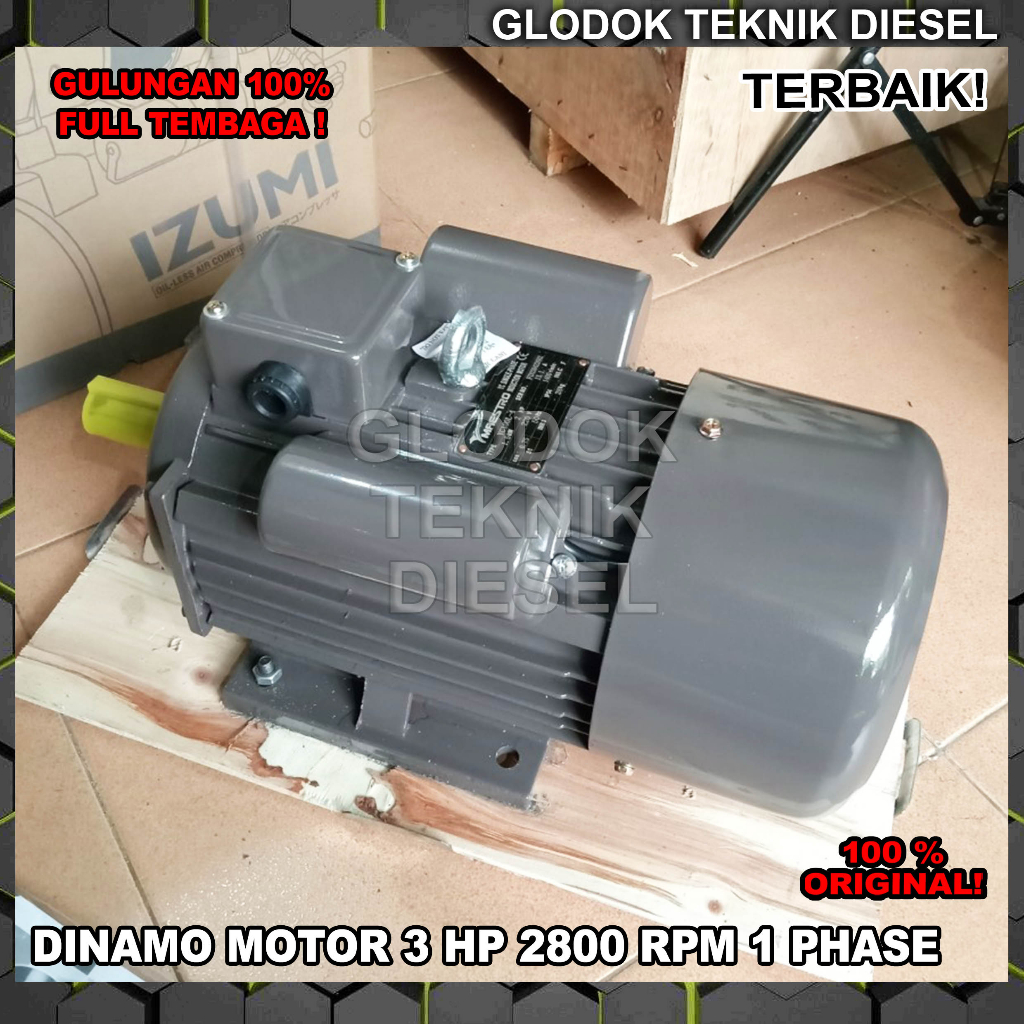 Jual Dinamo Motor 3 HP 2800 RPM 2 POLE 1 PHASE Gulungan FULL TEMBAGA ORIGINAL TERBAIK | Shopee ...