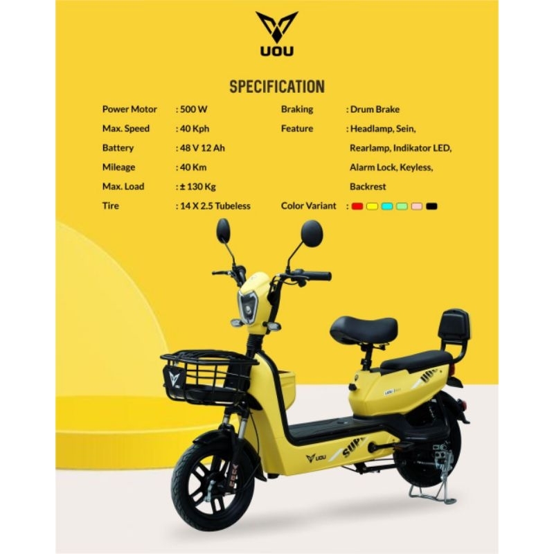 Jual SEPEDA LISTRIK UOU US2 500 WATT 48V/12AH SPEDOMETER DIGITAL ...