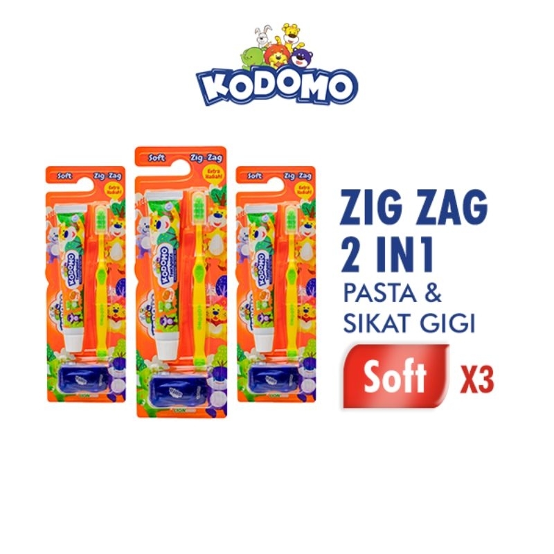 Jual Paket 3pack KODOMO Sikat Gigi Anak Zigzag 2 IN 1 Toothbrush Kids | Shopee Indonesia