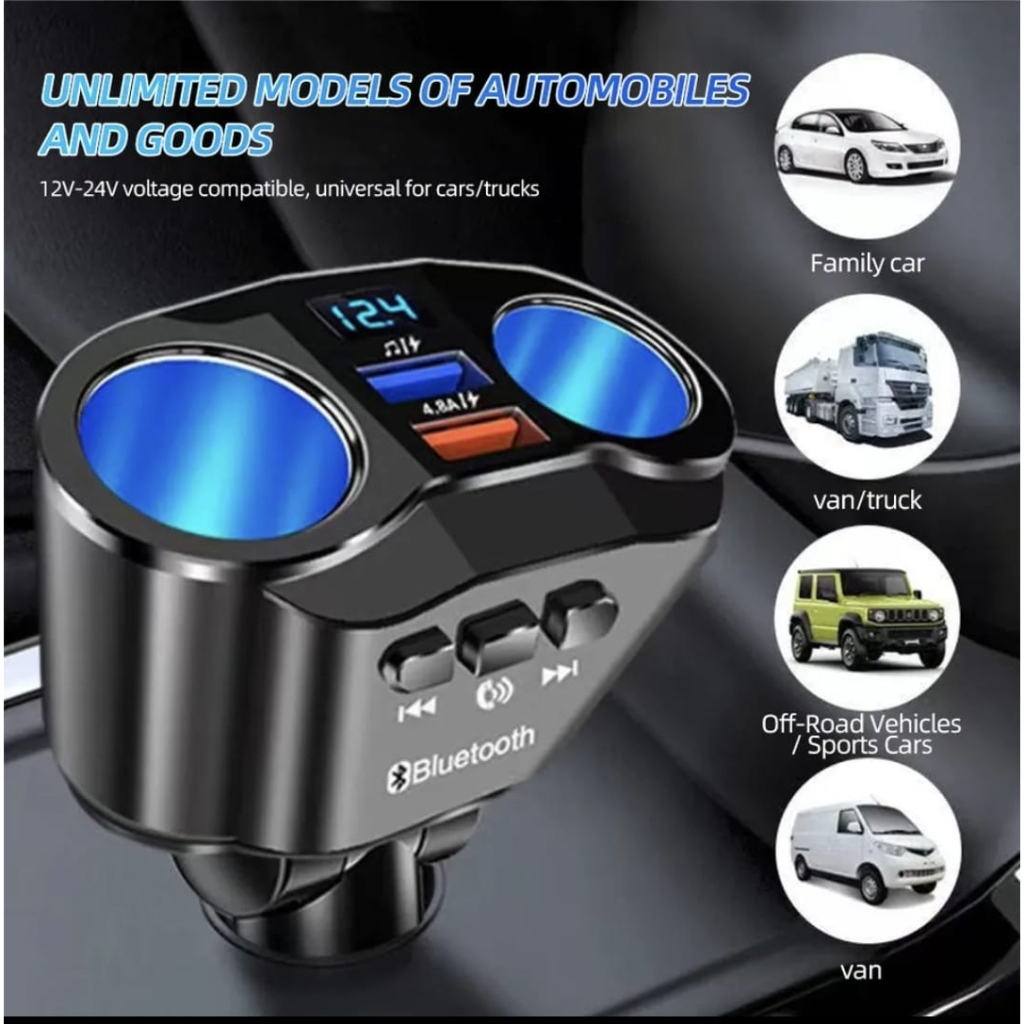 Jual M2 Soket Pemantik Rokok 12V-24V PD 2 USB 66Watt Bluetooth Fm ...