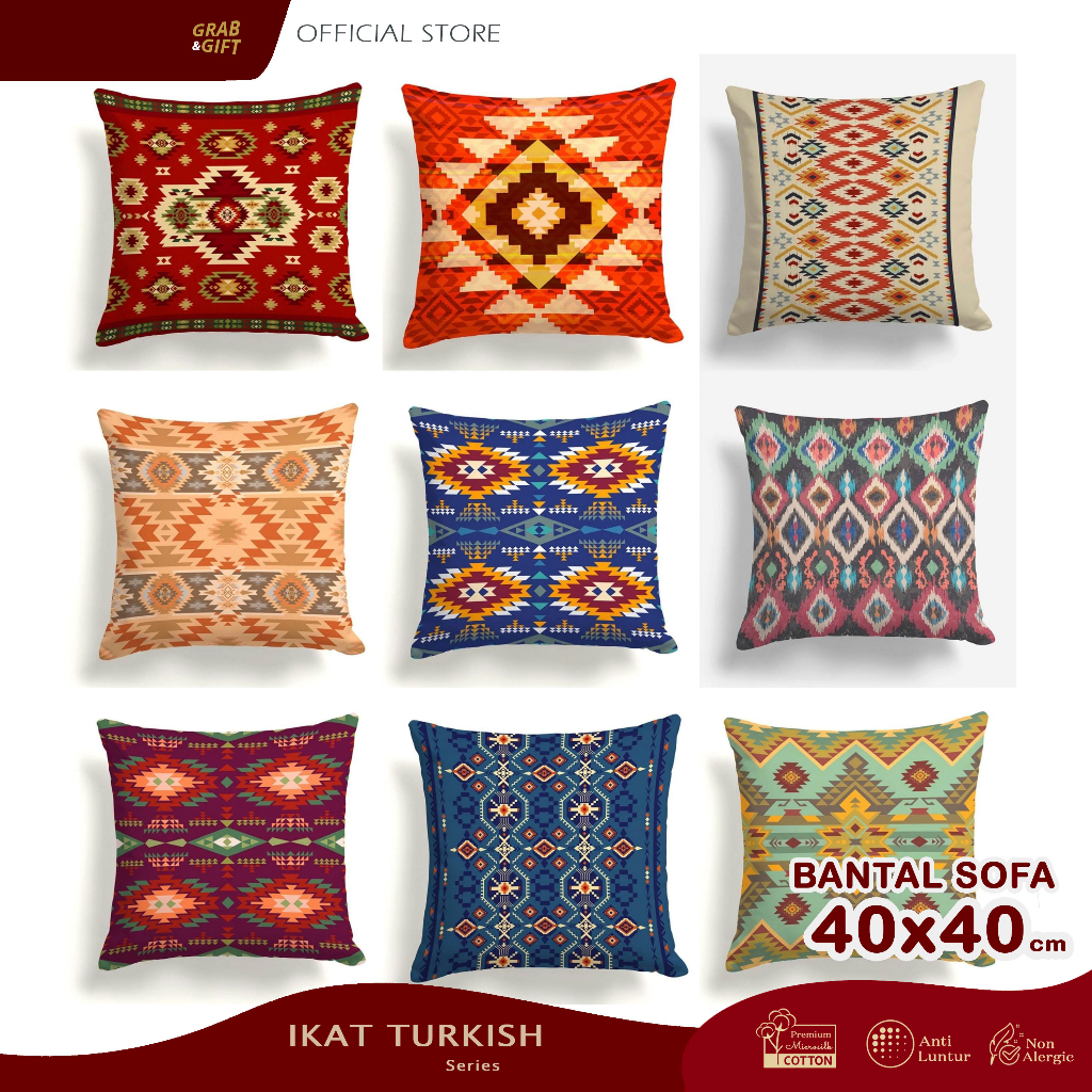 Jual Bantal Sofa Print 40x40 cm Motif Ikat Turkish Vintage Tenun ...