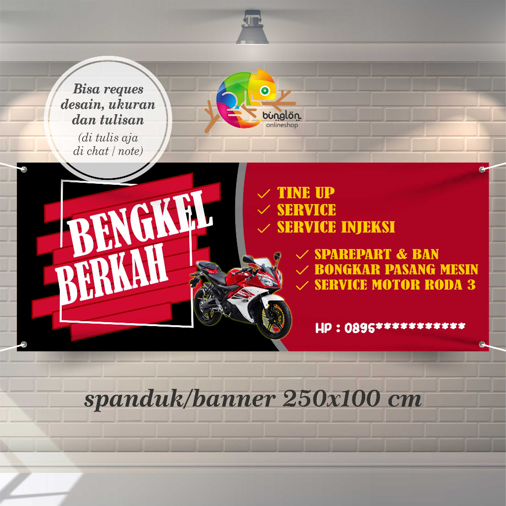 Jual 250x100 Spanduk Banner Bengkel Motor Atau Mobil Custom | Shopee ...