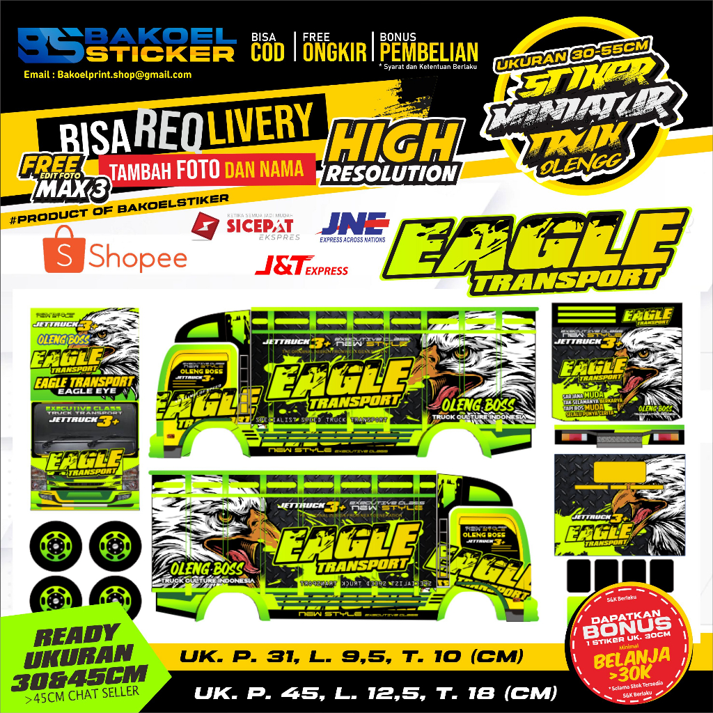 Jual Stiker Miniatur Truk Oleng motif " EAGLE TRANSPORT" uk. 45/30cm ...