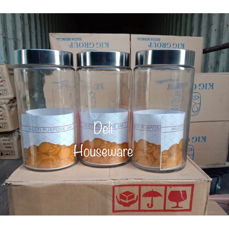 Jual Toples Kaca Stainless Tutup Putar / Jar Kaca / Toples Kue Kaca ...