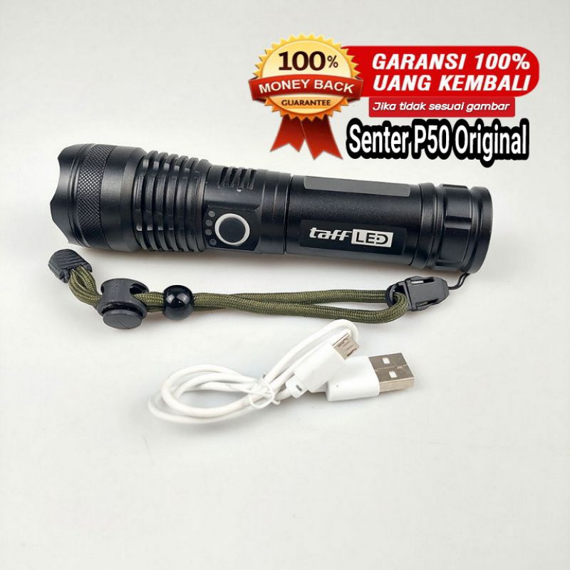 Jual Senter LED cas Charger Super Terang Jarak Jauh P50 Original | Shopee Indonesia