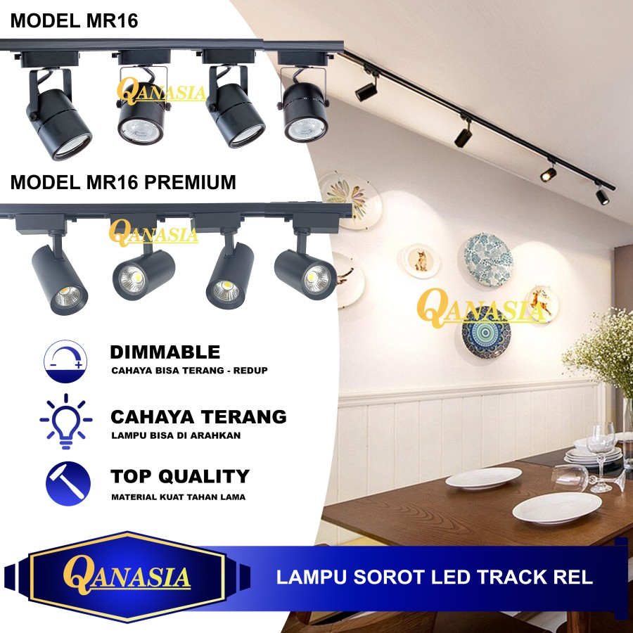 Jual Set 4 Lampu Sorot Rel Spotlight Tracklight LED Dimmer Bisa Redup Terang Dan Ganti Bohlam ...