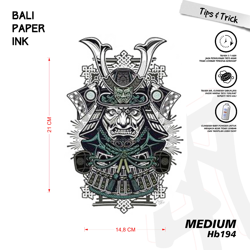 Jual Tato Samurai Hb194 - Basic Temporary Tattoo - By Bali Paper Ink ...