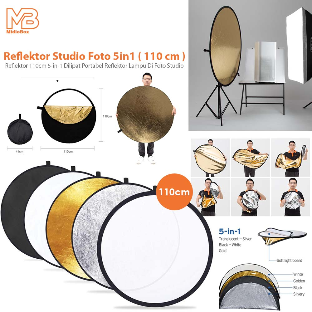 Jual Reflector Foto Studio 5in1 Midio Diameter 110cm Reflektor Foto ...