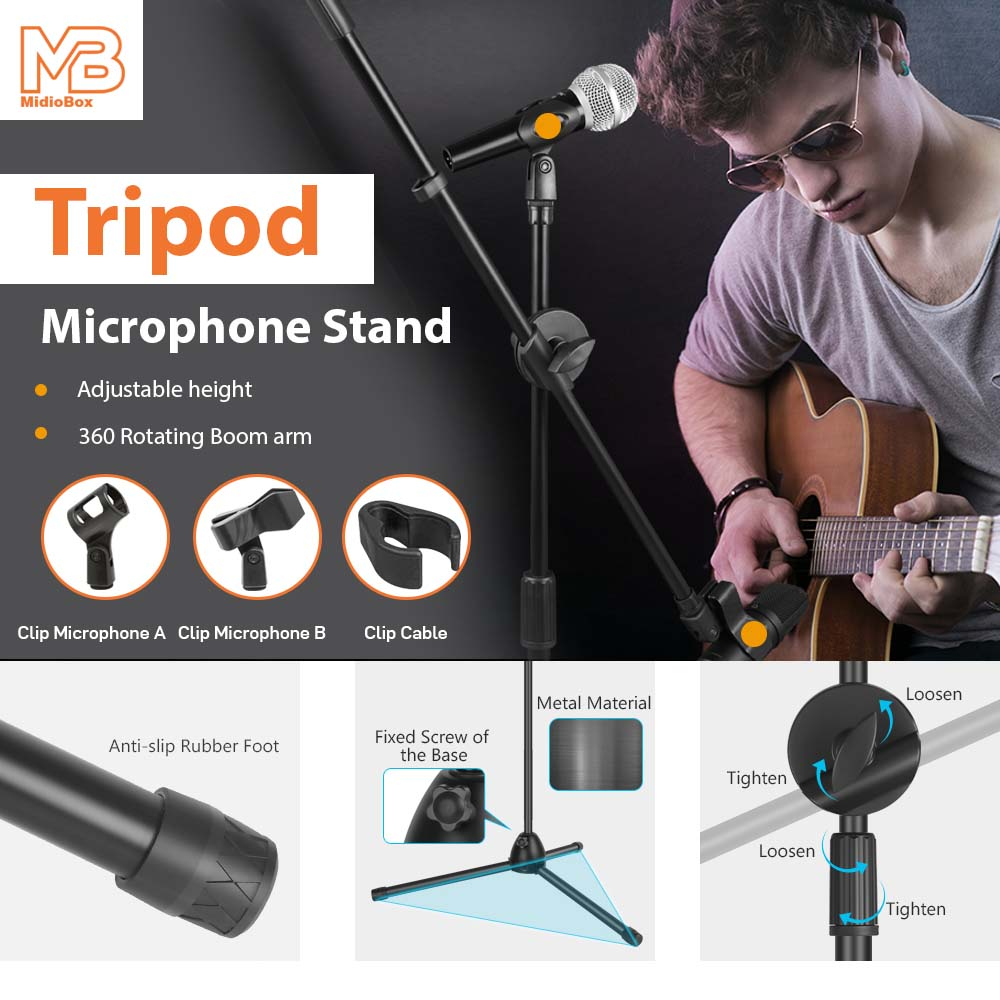 Jual Midio Tripod Microphone Stand + 360 rotating boom arm Plus Mic ...