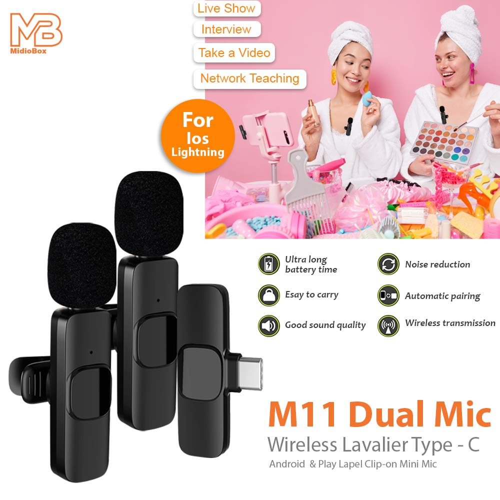 Jual Microphone Wireless Dual Mic M11 Microphone Clip On For HP Laptop ...