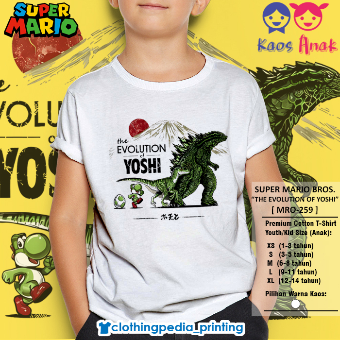 Jual Kaos Anak The Evolution of Yoshi Godzilla Super Mario Bros Kid T ...