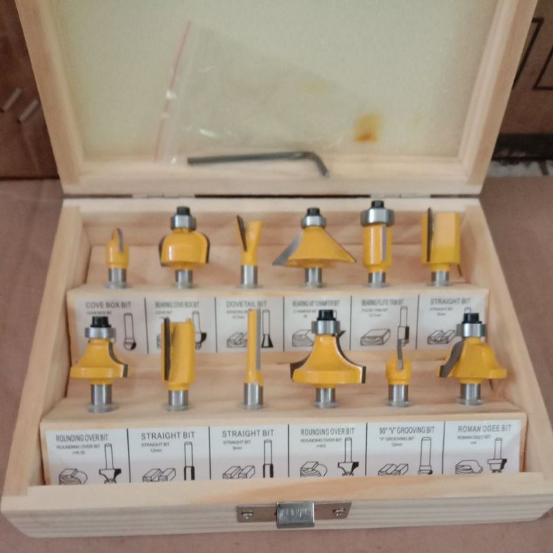 Jual Mata Profil Router Bit Bits Trimmer Set 12pcs 1/4" Kotak Box Set ...