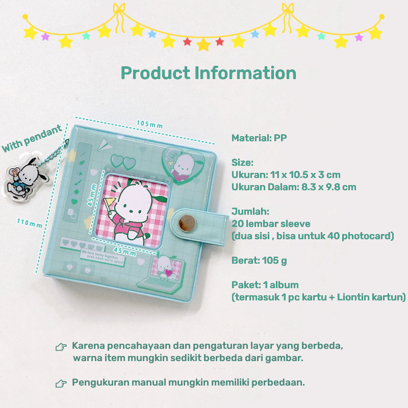 Jual Kawaii Sanrio album foto binder 3 ring mini dengan liontin 40saku ...