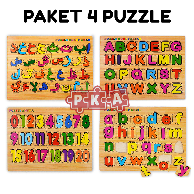 Jual Paket Puzzle Kayu Huruf Besar Kecil Hijaiyah Angka Abjad Kapital ...