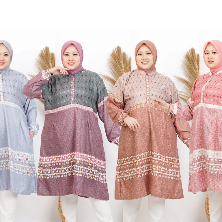 Jual Ezpata Tunik Jumbo Wanita LD 122cm Bahan Satin Import Premium Lengan Panjang Kancing Depan ...