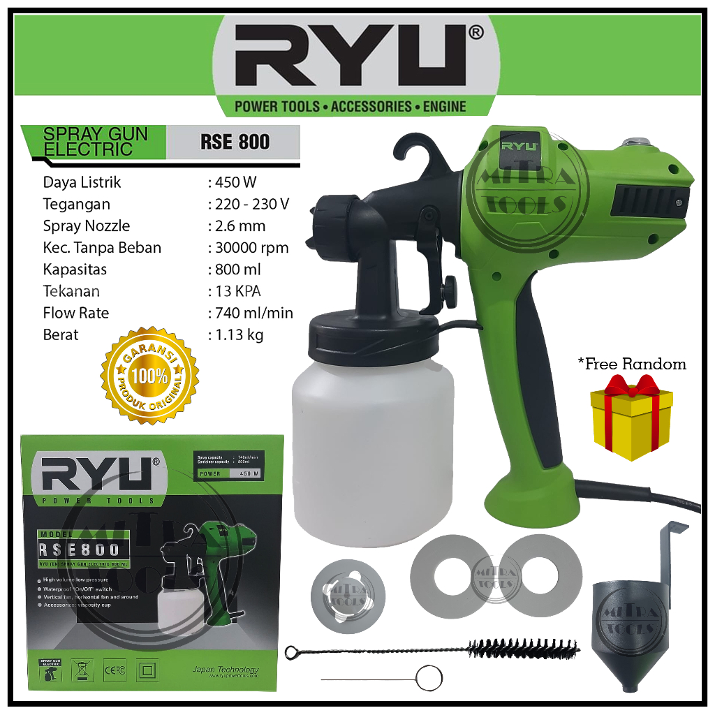 Jual RYU RSE 800 Spray Gun Electric / Semprotan Cat Listrik 800ml Power ...