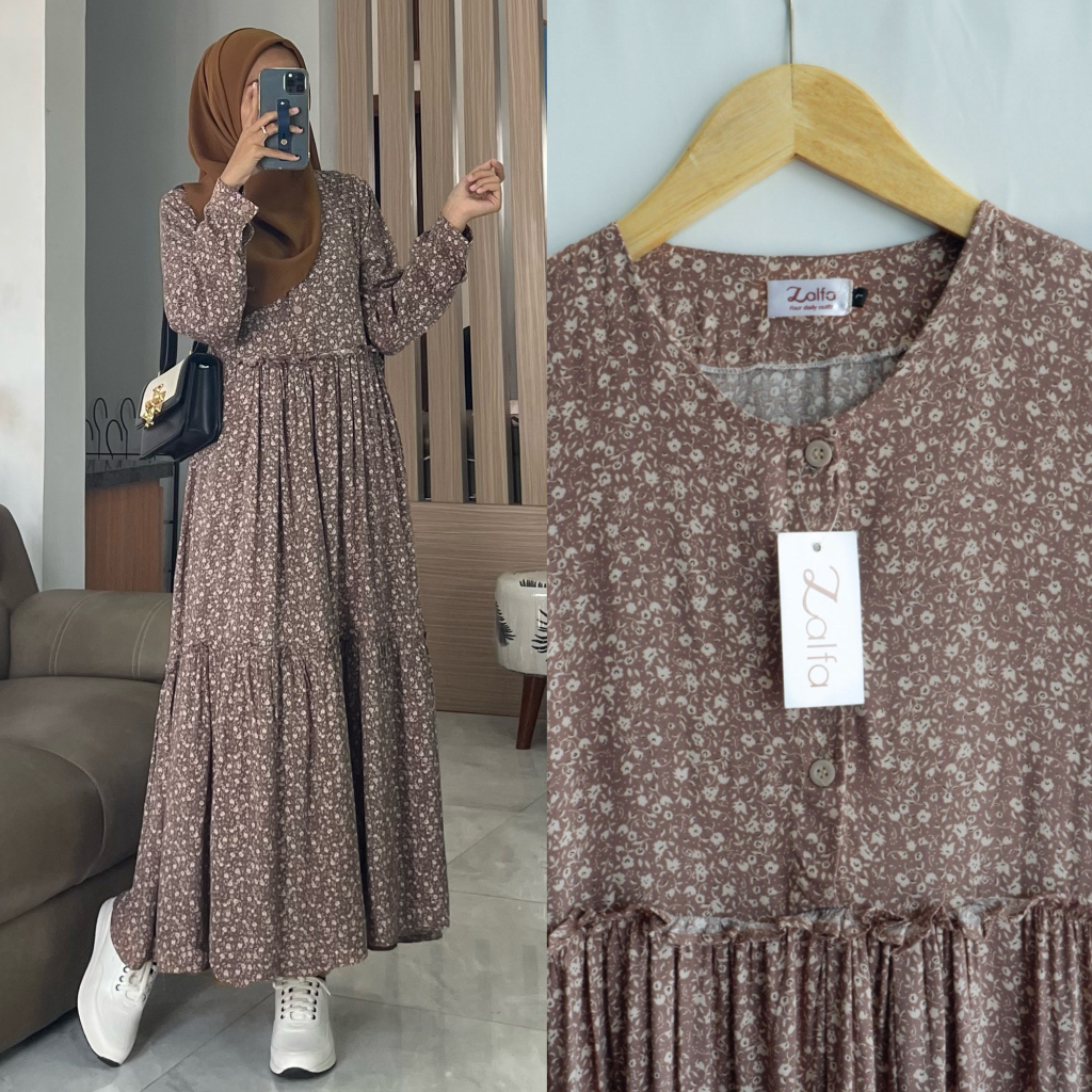 Jual RAFELA dress by ZALFA OUTFIT/ gamis rayon motif bunga | Shopee ...
