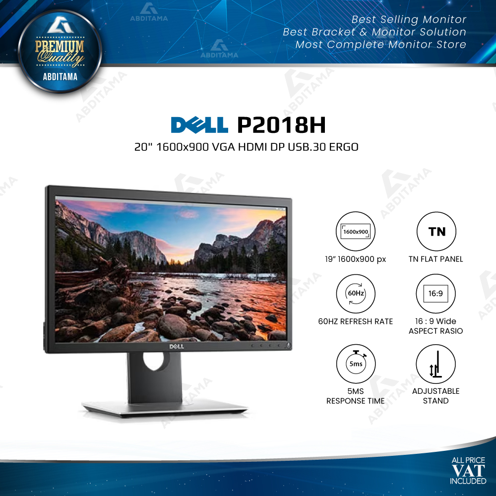 Jual Monitor LED Dell P2018H 19.5" HD+ 1600x900 VGA x1 HDMI 1.4 x1 DP 1 ...