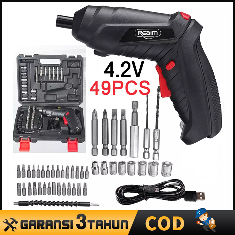 Jual Mesin Bor set 49 / Cordless Screwdriver 4.2 V / Mesin Bor Cordless ...