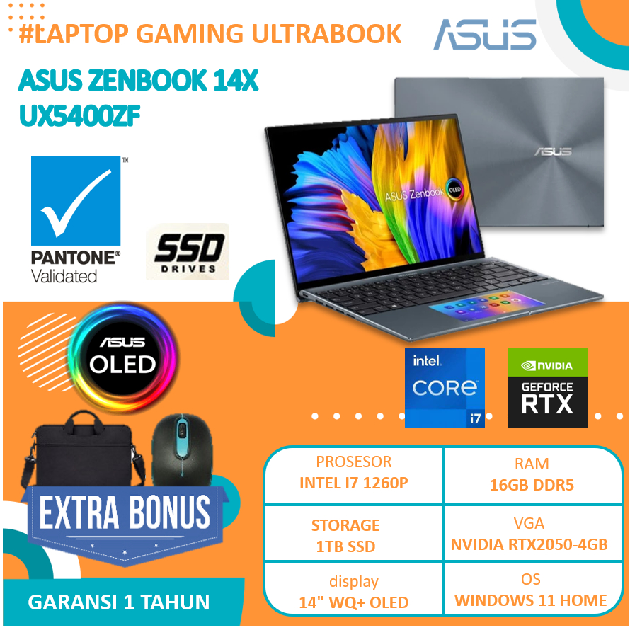 Jual ASUS ZENBOOK 14X OLED UX5400ZF RTX 2050 I7 1260P 16GB 1TB SSD | Shopee Indonesia