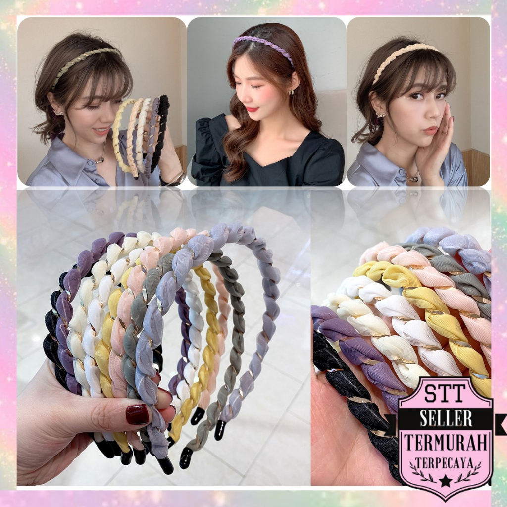 Jual STT BANDO KOREA WANITA DEWASA SATIN TRANSPARAN LILIT EMAS BANDANA ...