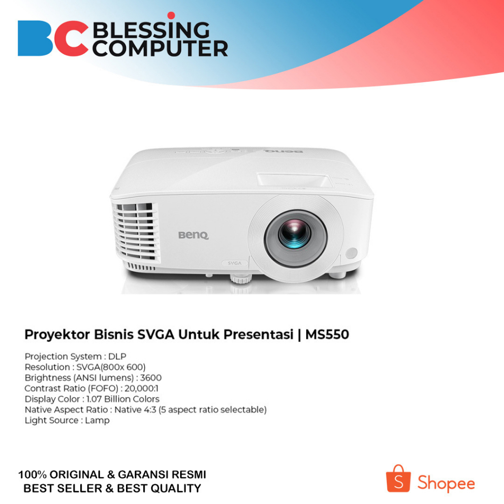 Jual PROJECTOR BenQ MS550 DLP SVGA 3600 ANSI Lumens HDMI - VGA | Shopee Indonesia