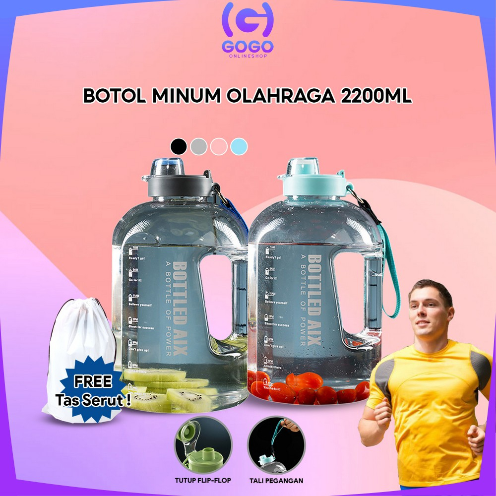 Jual GOGO-C470 Botol Minum Transparan 2200ML Tumblr Botol Gym Bottle / Tempat Botol Minum ...