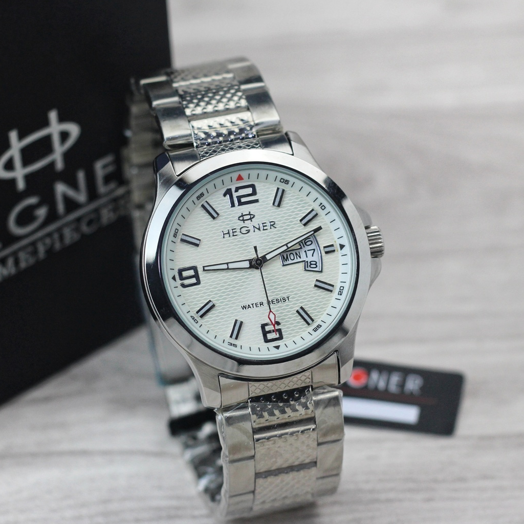 Jual Jam tangan pria HEGNER 1207 tali rantai stainless tanggal hari aktif original | Shopee ...