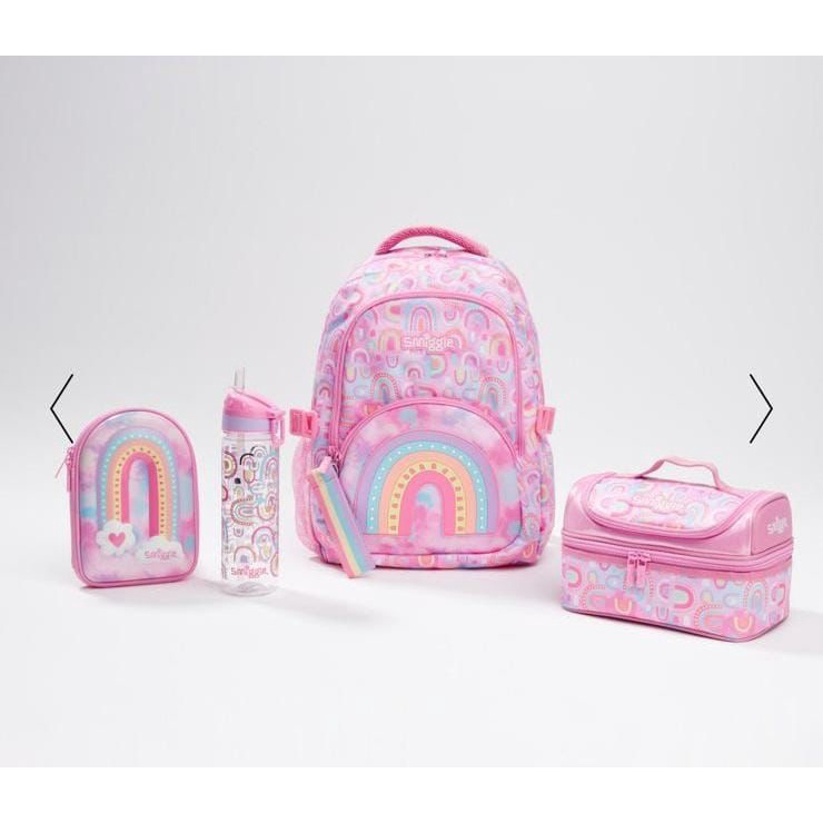 Jual Smiggle pink rainbow backpack lunchbag hardtop bottle original ...