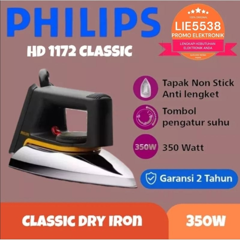 Jual Setrika PHILIPS HD 1172 / HD 1172 350WATT GARANSI RESMI | Shopee ...