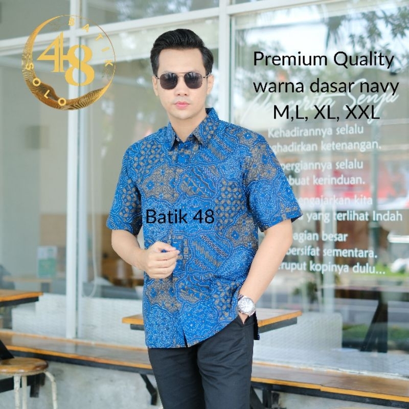 Jual (free masker) batik navy batik pria baju batik pria hem batik ...