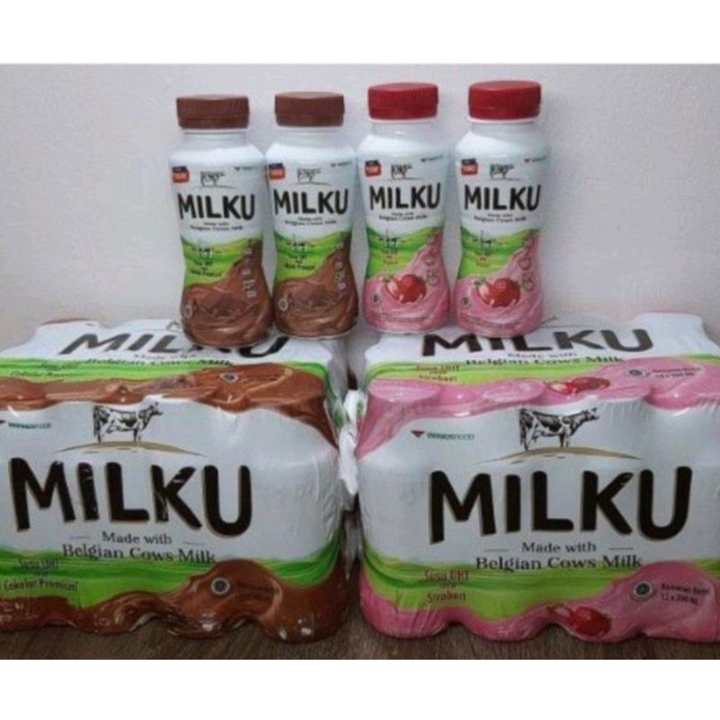 Jual Milku Susu UHT Botol 200ml 1 Pack isi 12 Botol | Shopee Indonesia