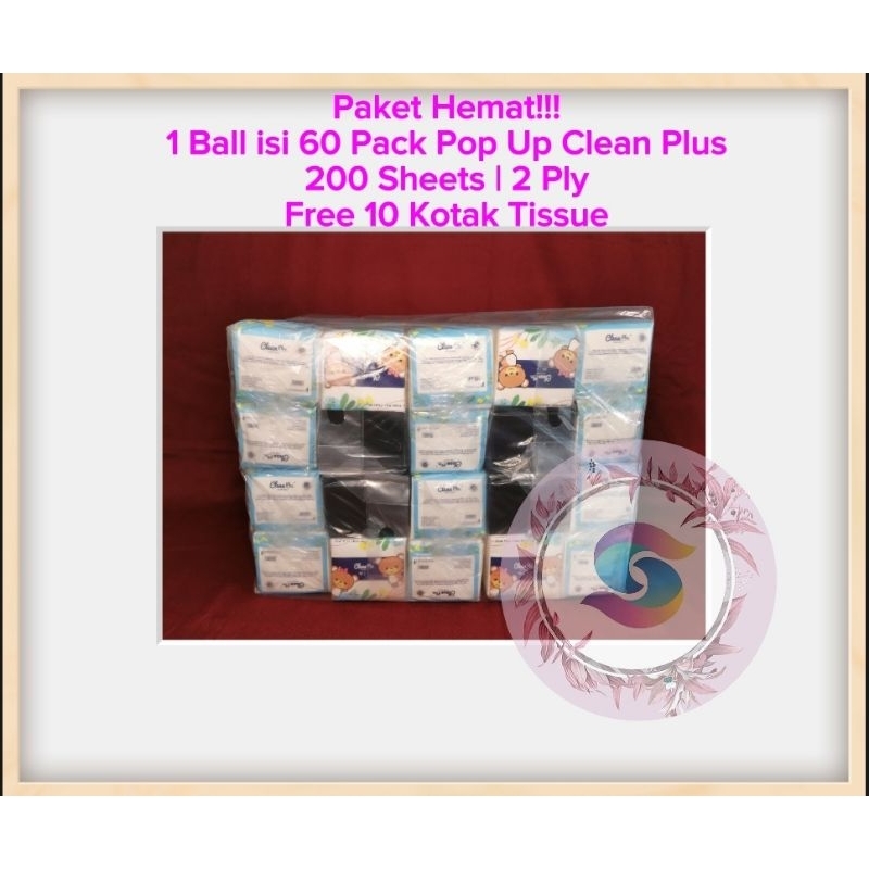 Jual [1 Ball isi 60 Pack] Tisu Pop Up Clean Plus 200 Sheets 2 Ply Free ...