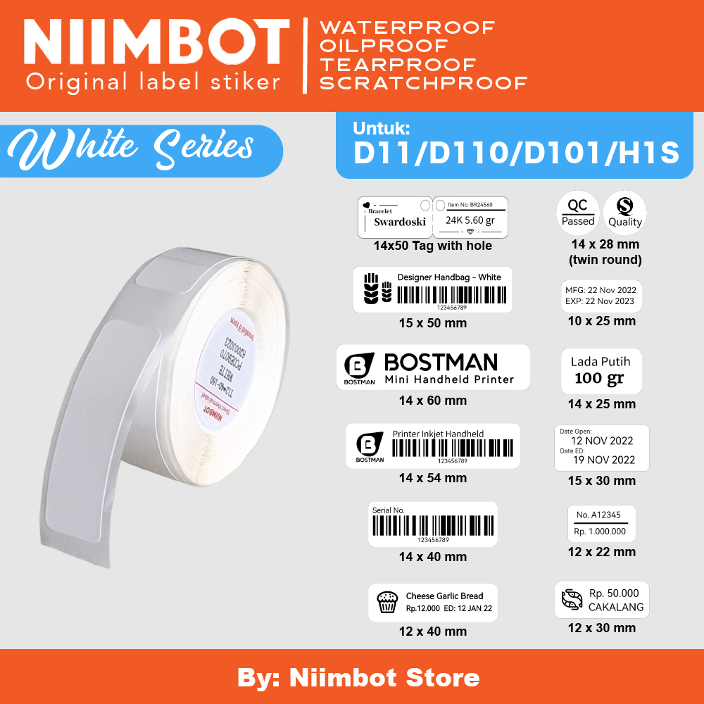 Jual White Thermal Label Printer Sticker Niimbot D11 D110 D101 H1S ...