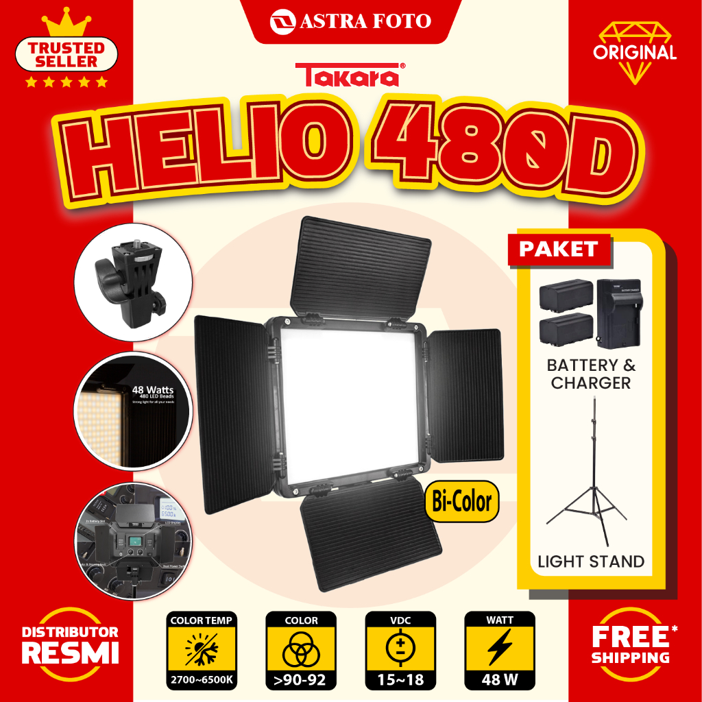 Jual TAKARA HELIO 480D Bi Color LED Lighting Studio Video Light 48W ...
