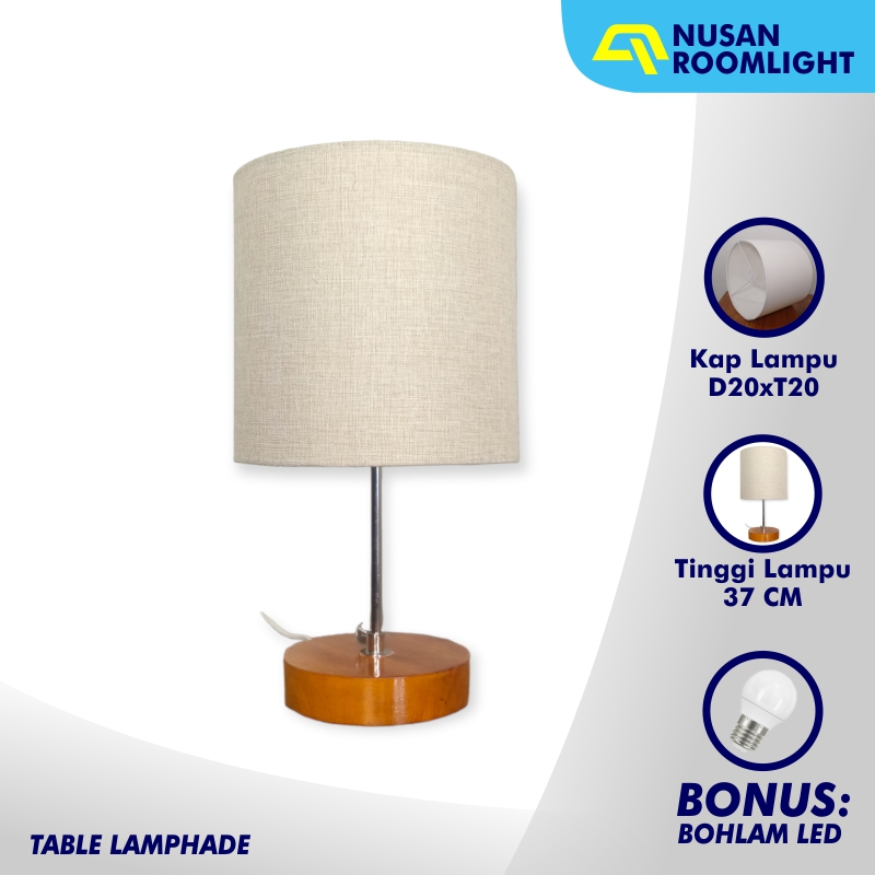 Jual Lampu Tidur Meja Nakas Hias Kamar Beside Lamp Shade Ruang Tamu NRL20 Kap 20cm Tiang Besi ...