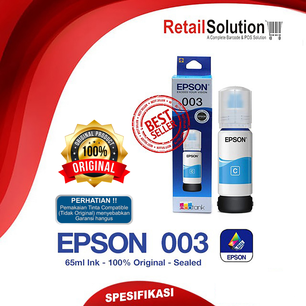 Jual Tinta EPSON 003 Cyan Biru - Tinta Epson L1110 L3110 L3150 L5190 ...