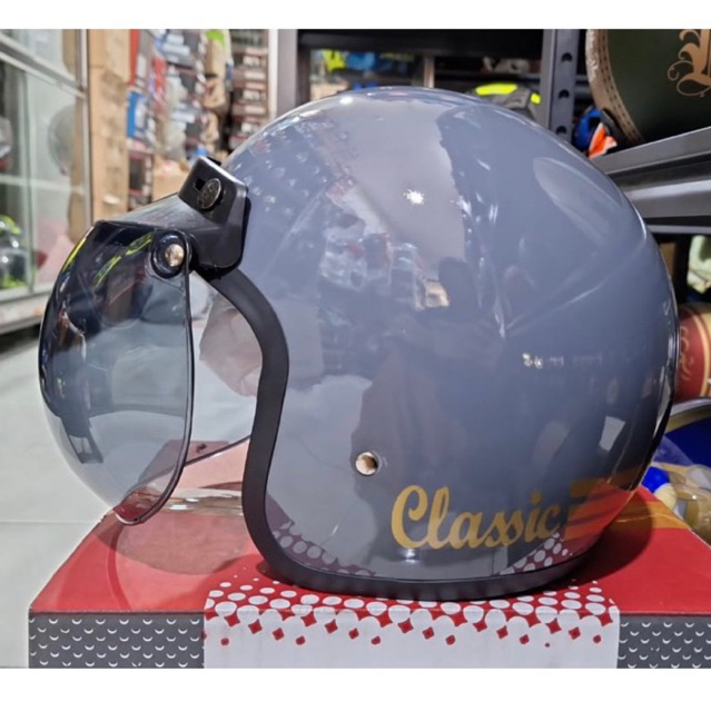 Jual Helm Bogo Classic Gorilla Grey Glossy SNI | Shopee Indonesia